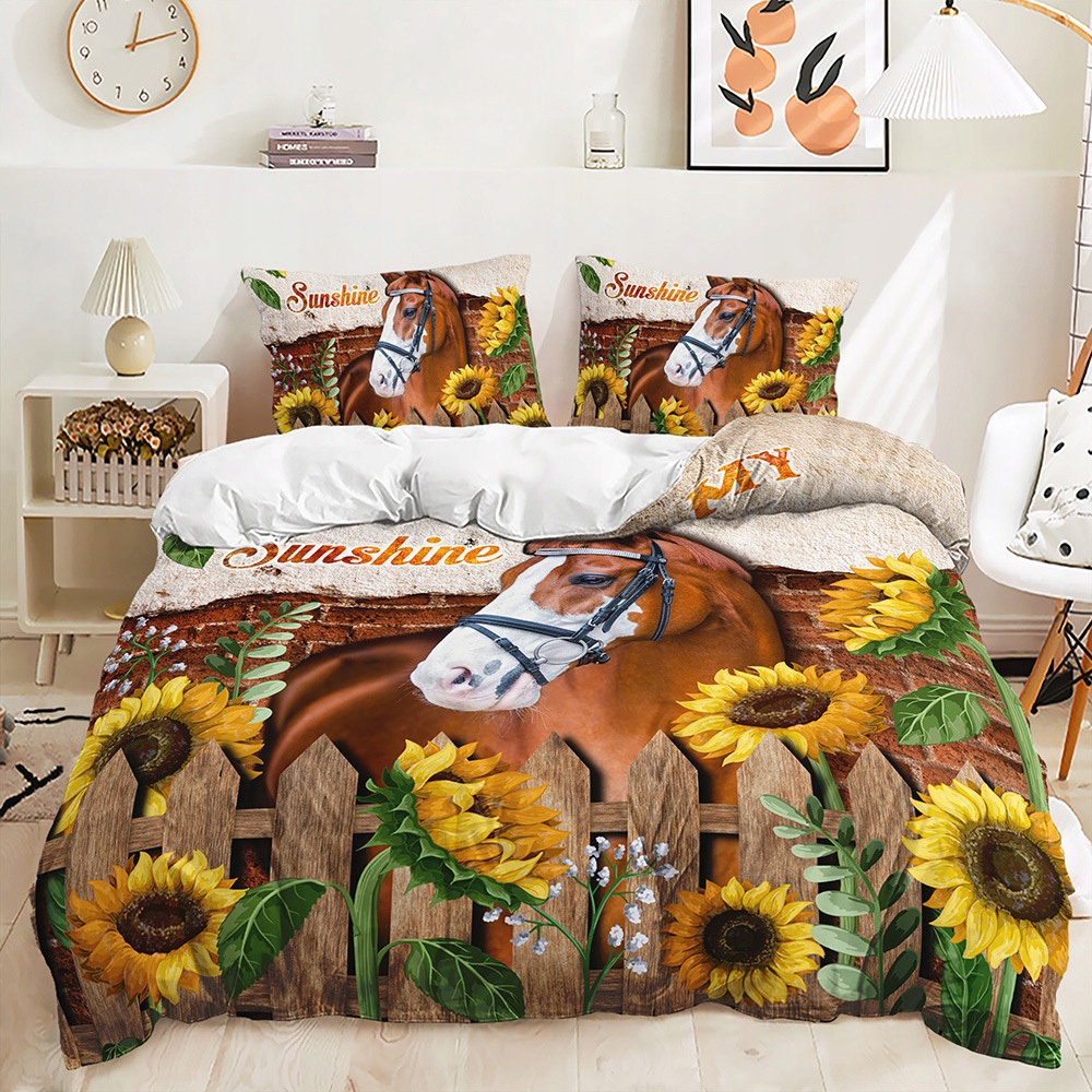 3-częściowy zestaw pościeli z nadrukiem krowy 3D w stylu rustykalnym ...