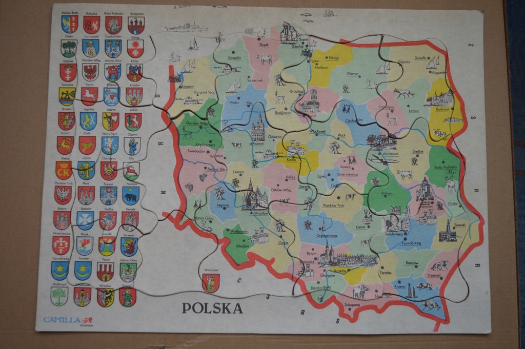 Mapa Polski puzzle lata PRL - 8117630578 - oficjalne archiwum Allegro