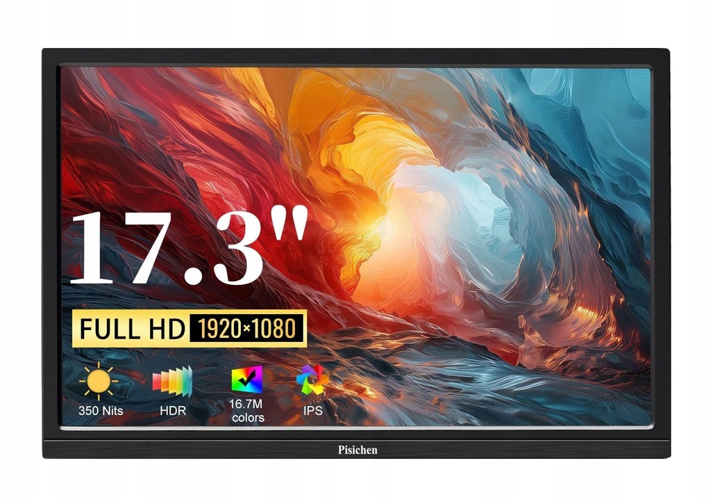 Przenośny monitor 17.3 Full HD 1920x1080P IPS HDMI USB-C VESA GŁOŚNIKI ...