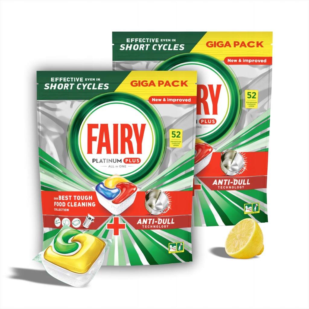 FAIRY PLATINUM PLUS ALL IN ONE LEMON 104 SZT KAPSUŁKI DO ZMYWARKI ...