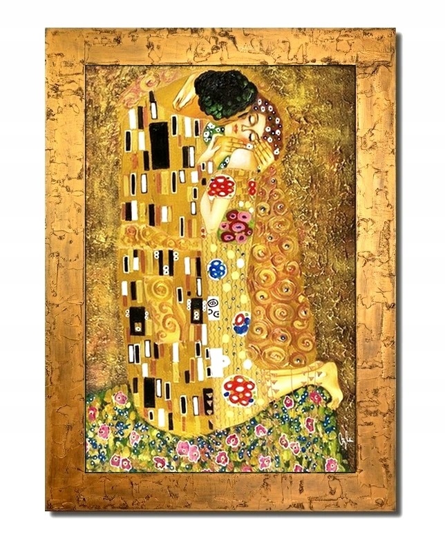 Gustav Klimt POCAŁUNEK obraz malowany + ZŁOTA RAMA - 11390480990 ...