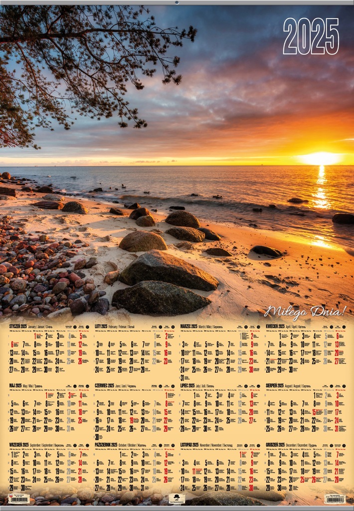 KALENDARZ 2025 PLAKATOWY ŚCIENNY LISTWOWANY B1 DUŻY PLAŻA ORŁOWO MORZE - 16500102013 - oficjalne ...