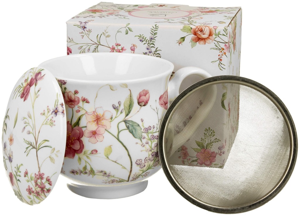 KUBEK PORCELANOWY Z ZAPARZACZEM DO HERBATY PRZYKRYWKA RETRO INDIRA 530 ML - 15322934498 ...