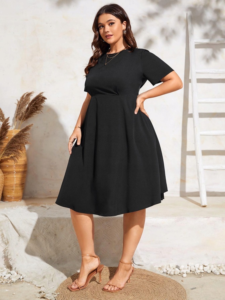 R46N03 CZARNA KLASYCZNA SUKIENKA MIDI SHEIN 46 - 12599052532 - oficjalne archiwum Allegro