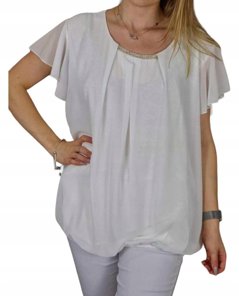 B1041 ELEGANCKA BLUZKA KOSZULA WIZYTOWA BIAŁA r. 50 - 15525530809 - oficjalne archiwum Allegro