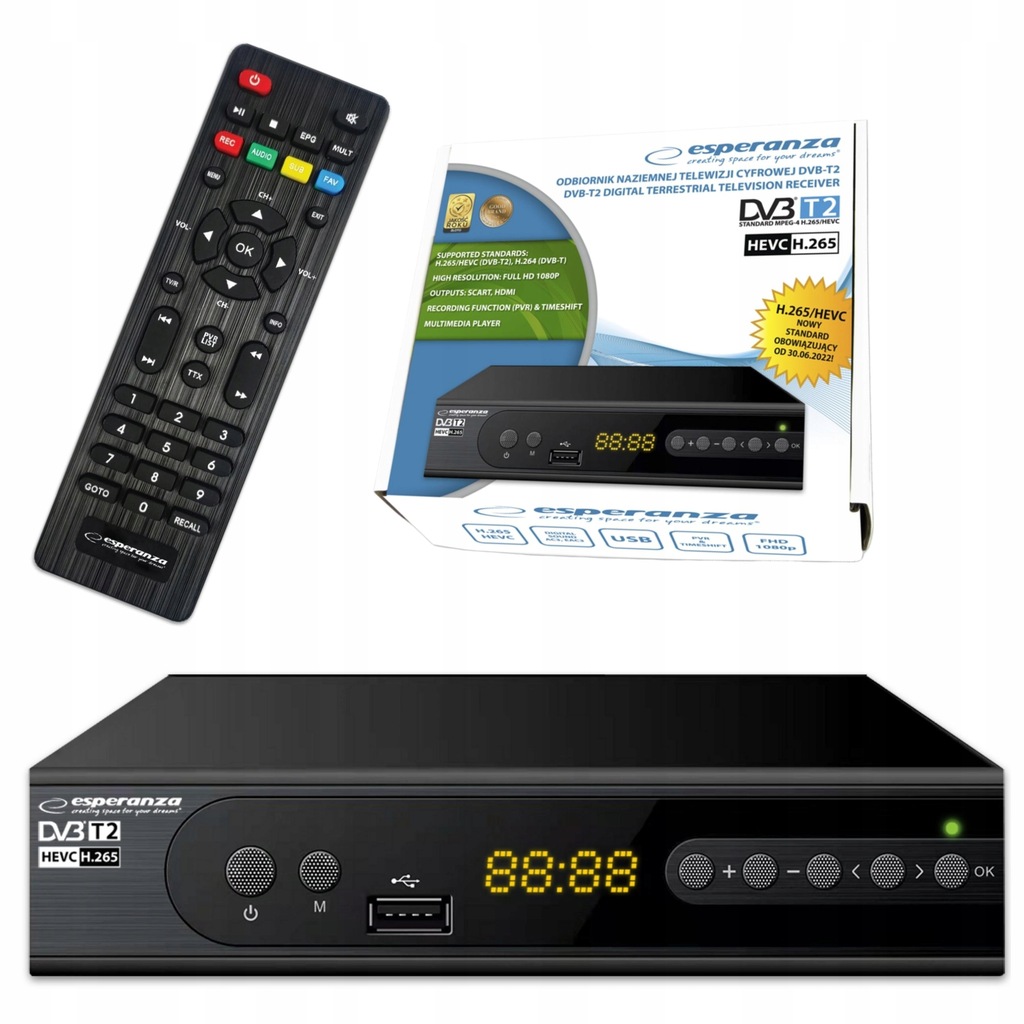 Dekoder Tuner TV Naziemnej HD DVB-T2 HEVC H.265 - 12309701414 ...