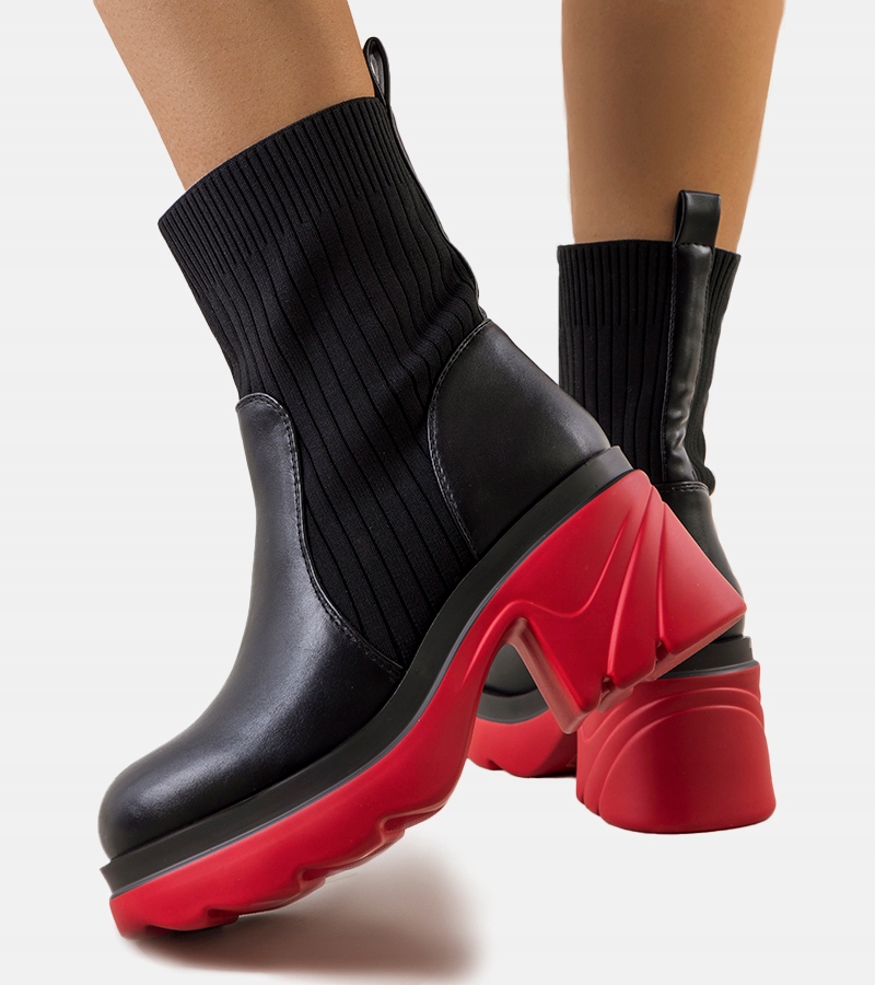 Czarne botki czerwona platforma obcas buty Q747 36 - 12646512510 ...