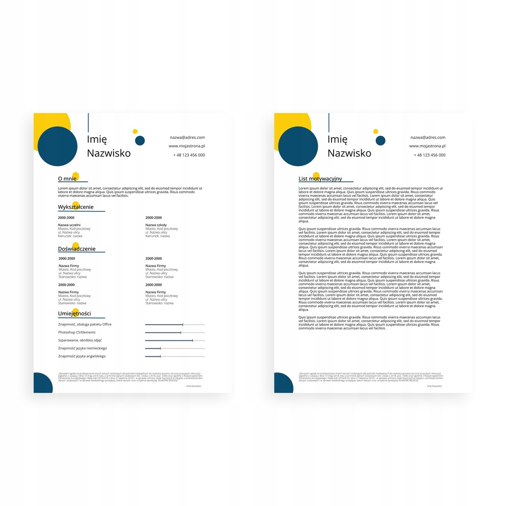 Nowoczesny Szablon CV + List motywacyjny Edycja Z1 - 12737306096 - oficjalne archiwum Allegro