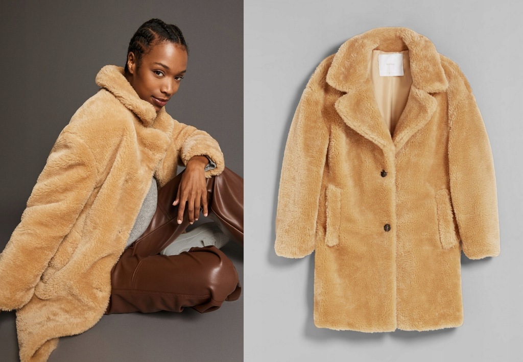 BERSHKA futerko NOWE płaszcz futro beżowe M/38 - 13089446271 ...