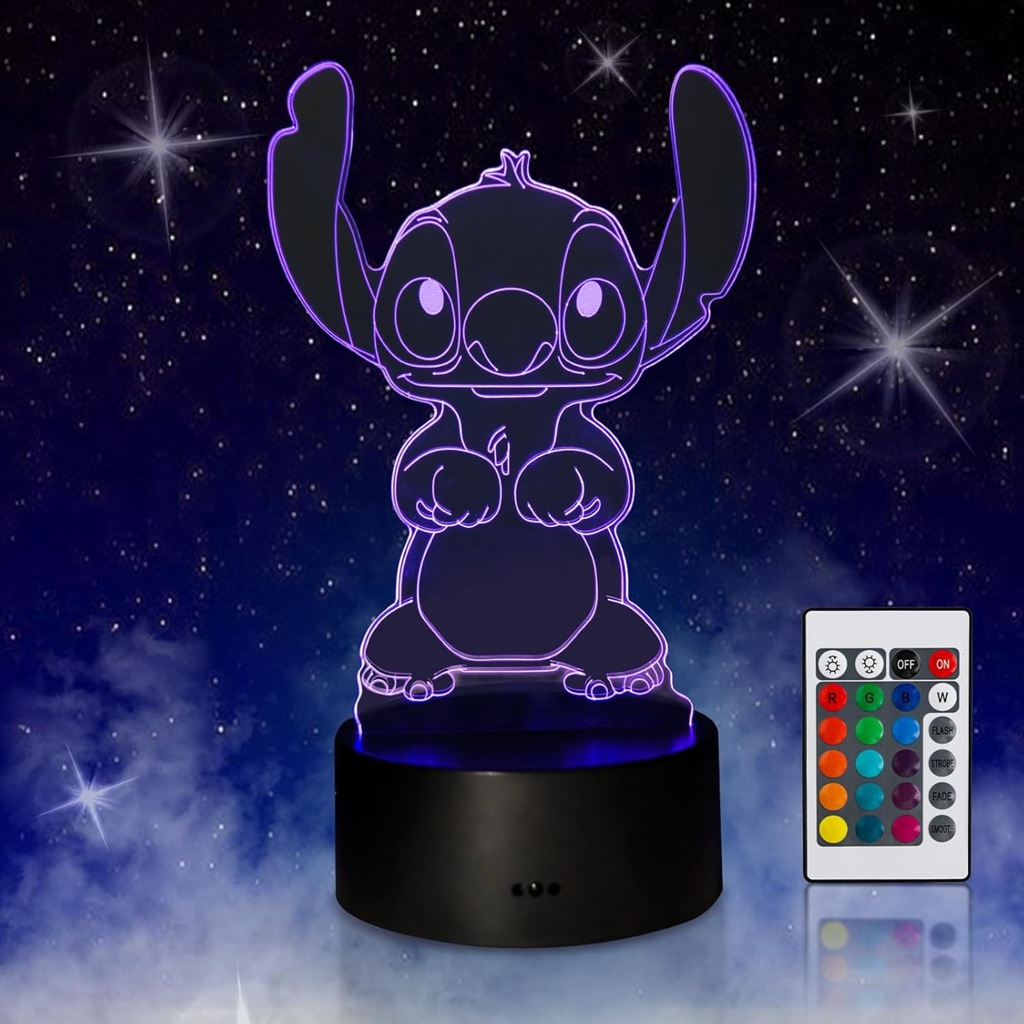 LAMPKA NOCNA LED STITCH BIURKOWA NA BIURKO 3D RGB PILOT DLA DZIECKA ...