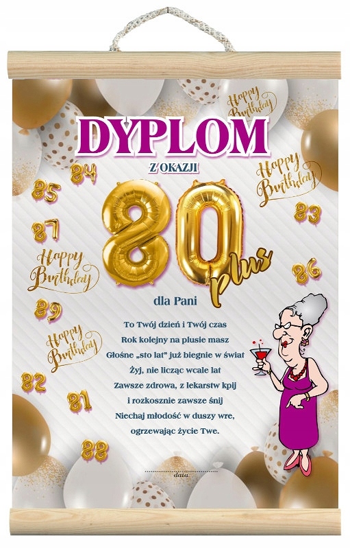 DYPLOM z życzeniami na 80 urodziny dla Babci - 10988188434 - oficjalne archiwum Allegro