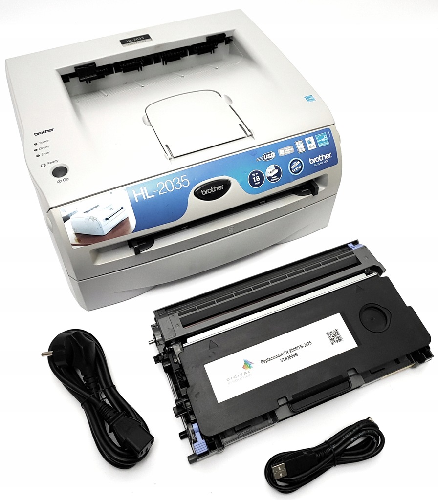 Brother HL-2035, 6K stron, pełen toner 100%, kable - 13042008251 ...