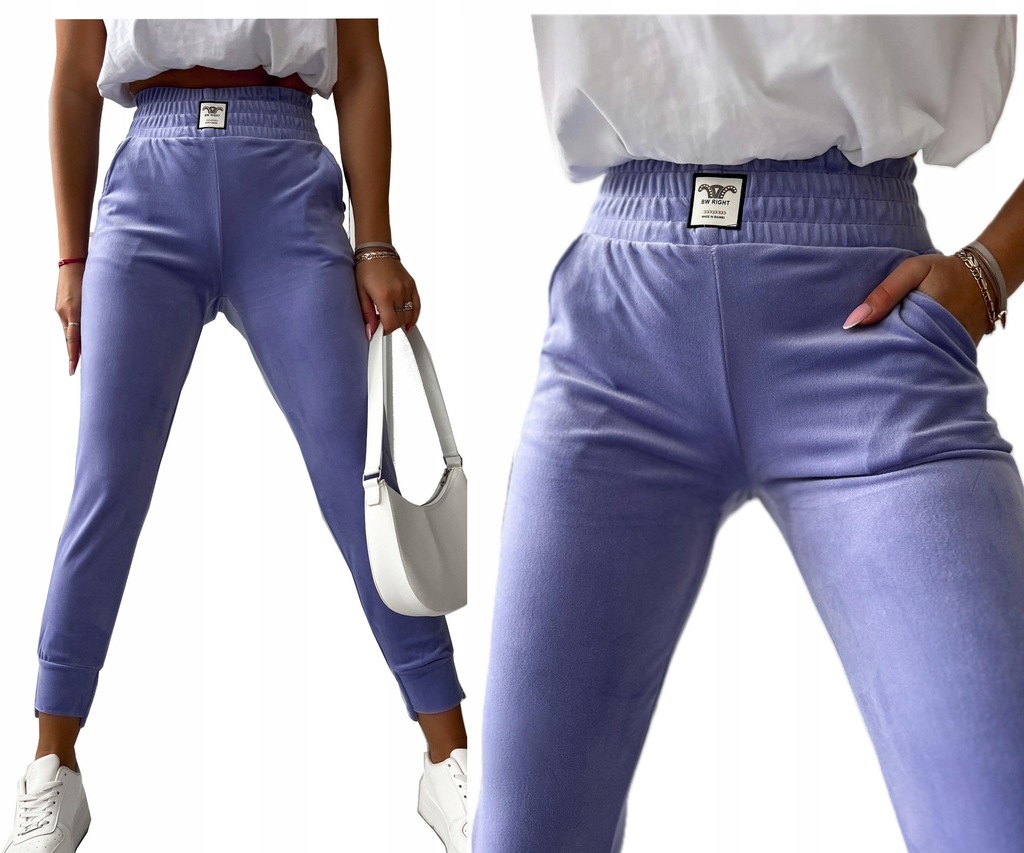 Spodnie dresowe welur DRESY welurowe szeroki pas EH390 wrzos M/L ...