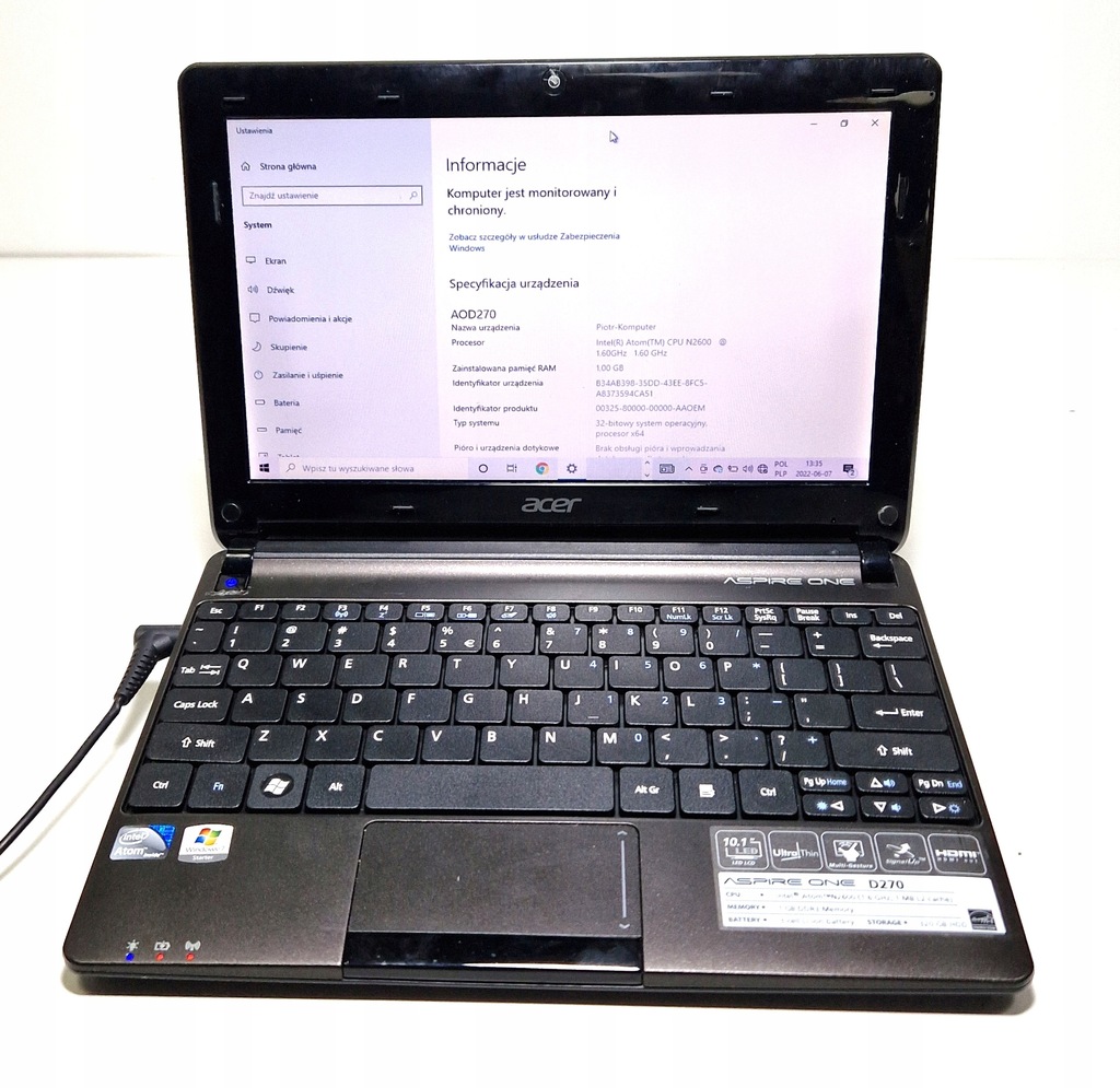 Laptop Acer ASPIRE ONE D270 Intel Atom 1 GB / 60GB - 12325549893 ...