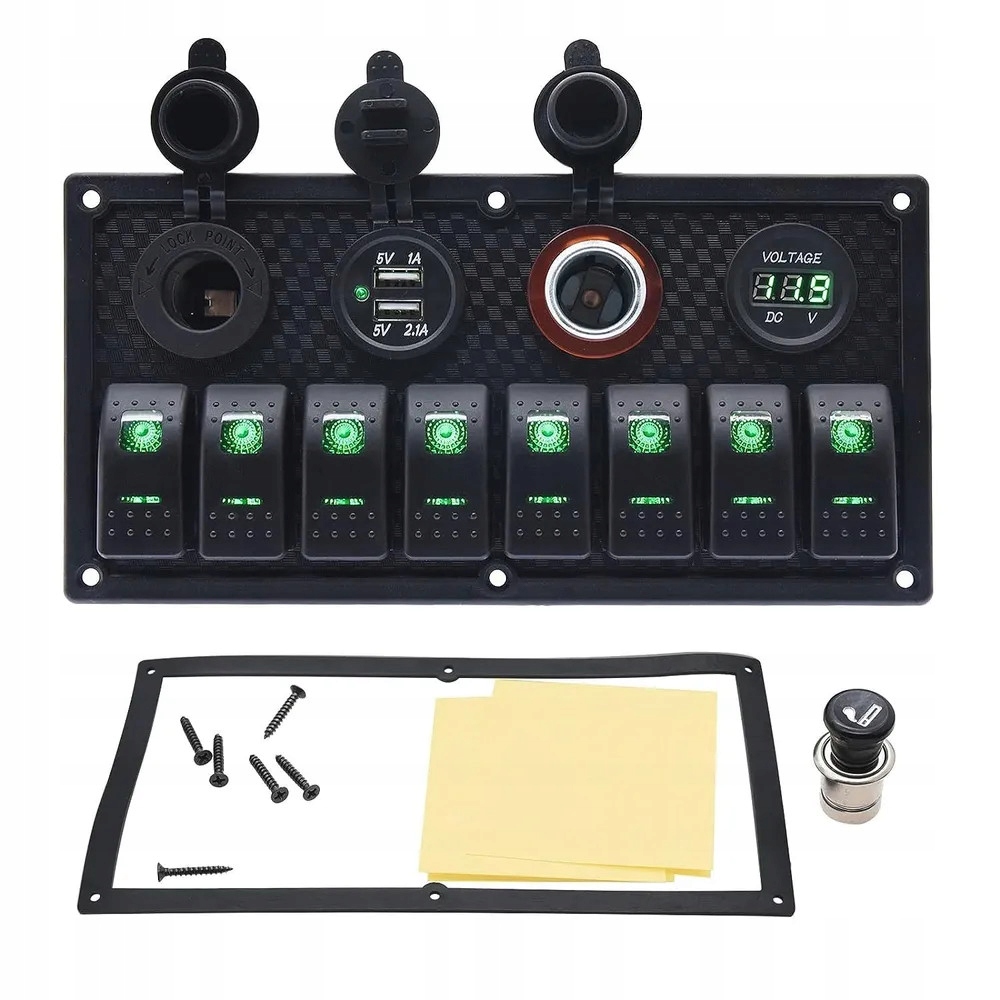 8-button car switch control panel green 12V/24V - 14213746583 ...