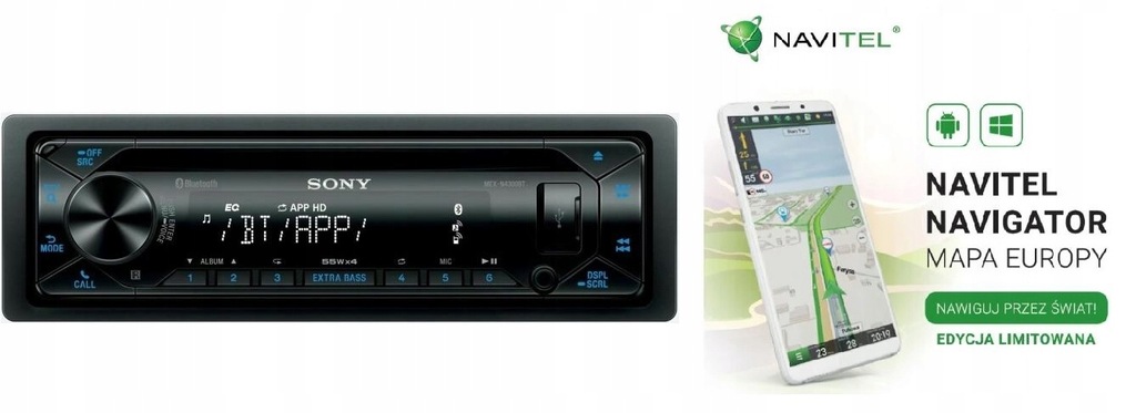 Sony MEX-N4300BT Radio samochodowe Bluetooth CD MP3 USB AUX + mapa Navitel - 13100061516 ...