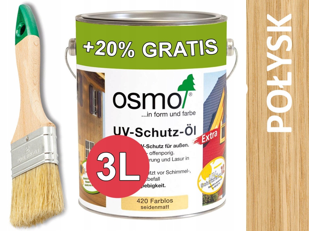 OSMO Olej Ochronny UV Bezbarwny POŁYSK 420 3L 54m2 - 11407869437 - oficjalne archiwum Allegro