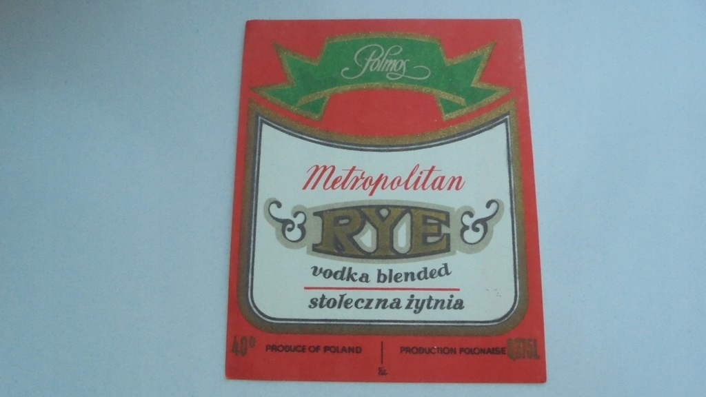 Etykieta wódka PRL - Metropolitan Rye - 12442646175 - oficjalne archiwum Allegro