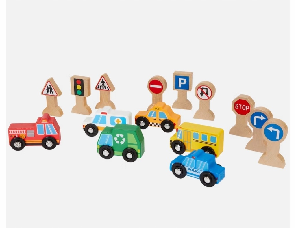 DREWNIANE SAMOCHODZIKI ZNAKI DROGOWE AUTKA ZABAWKA - 12807453115 - oficjalne archiwum Allegro
