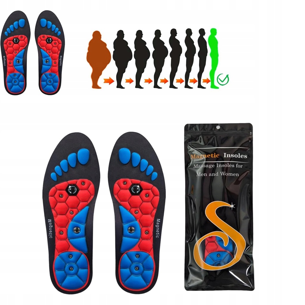 MAGNETYCZNE WKŁADKI DO BUTÓW OBUWIA AKUPRESURA STÓP MASAŻ ...