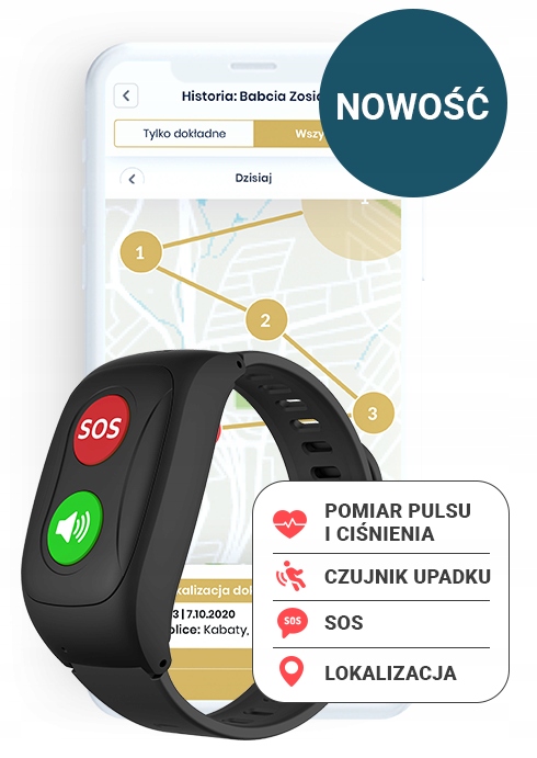 BEZPIECZNA RODZINA OPASKA PRZYCISK SOS GPS SENIORA - 10791131356 - oficjalne archiwum Allegro