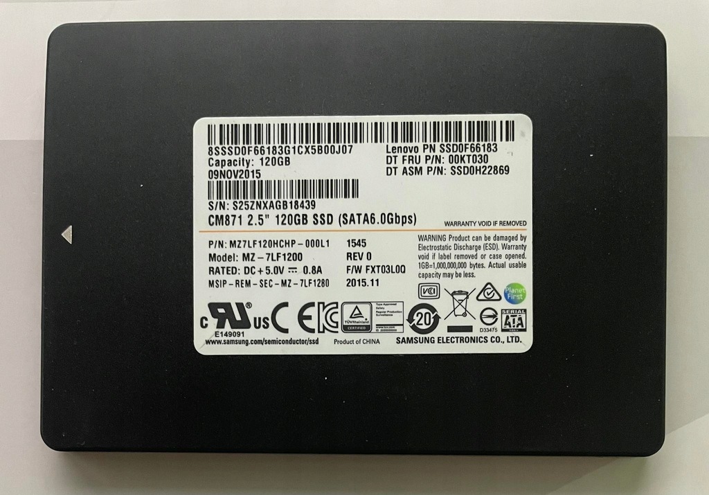 Dysk SSD 120GB Samsung CM871 7mm MZ-7LF1200 TLC - 11378681844 ...