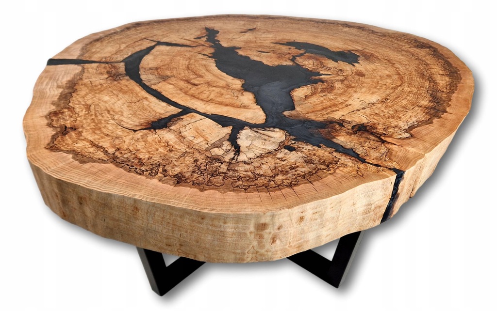 STOLIK KAWOWY Z PLASTRA DREWNA ŻYWICA 109 x 100 cm - 14250666627 ...