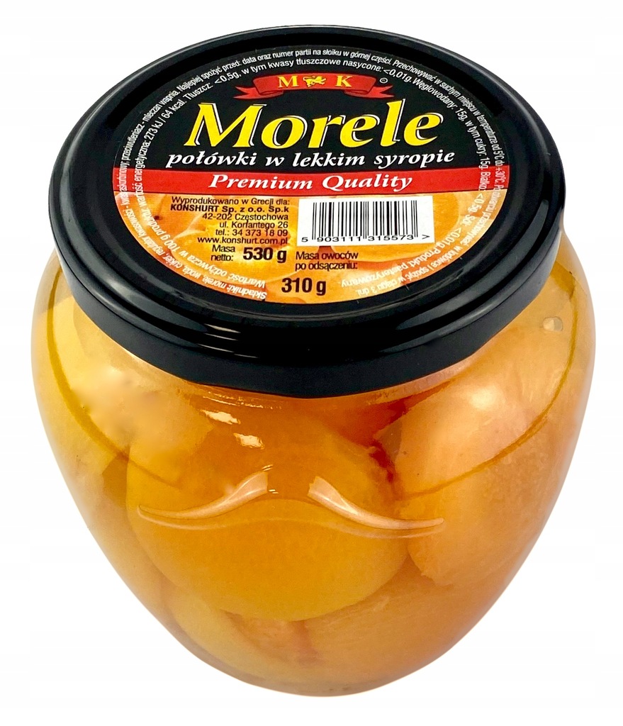 MORELE POŁÓWKI W LEKKIM SYROPIE W SŁOIKU MK 530g - 10622912424 ...