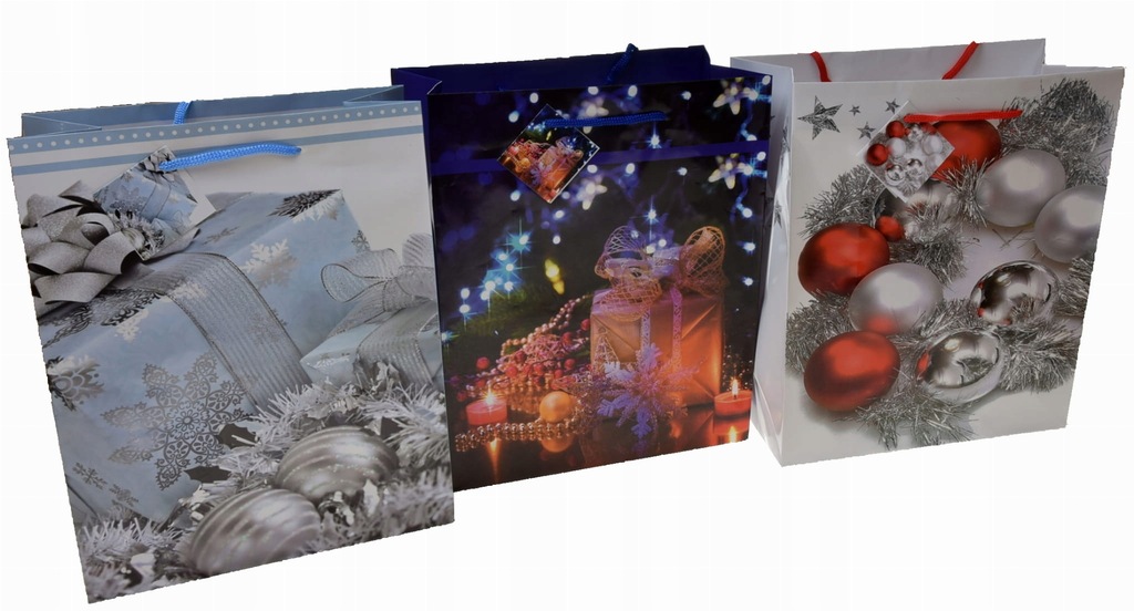 Torebki prezentowe świąteczne laminowane bożonarodzeniowe 32cm 12szt - 14615821804 - oficjalne ...