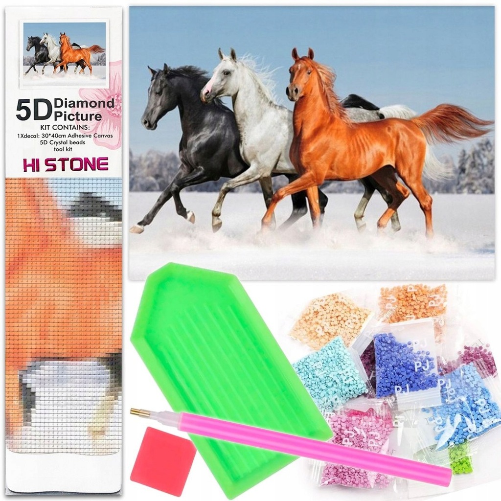 Mozaika Diamentowa 5D Haft Malowanie Konie Trzy Ru - 12655696863 - oficjalne archiwum Allegro