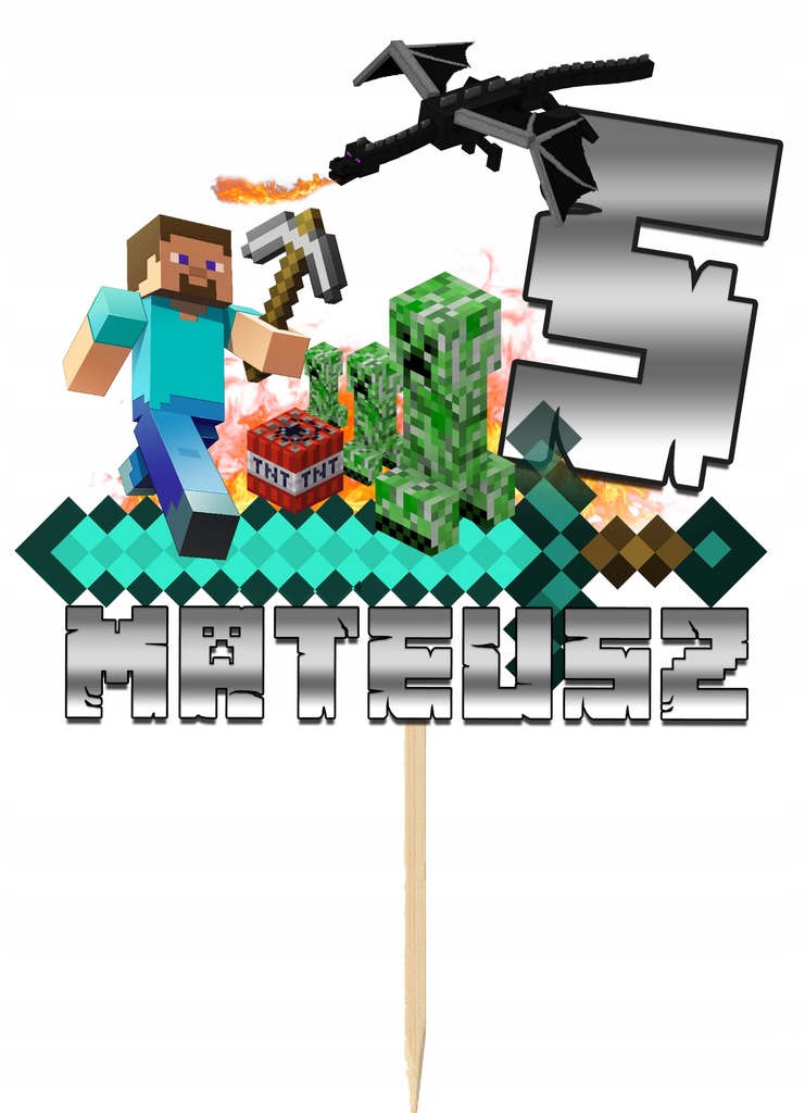 Topper MINECRAFT IMIĘ wiek piker dekoracja na tort - 14236157228 ...