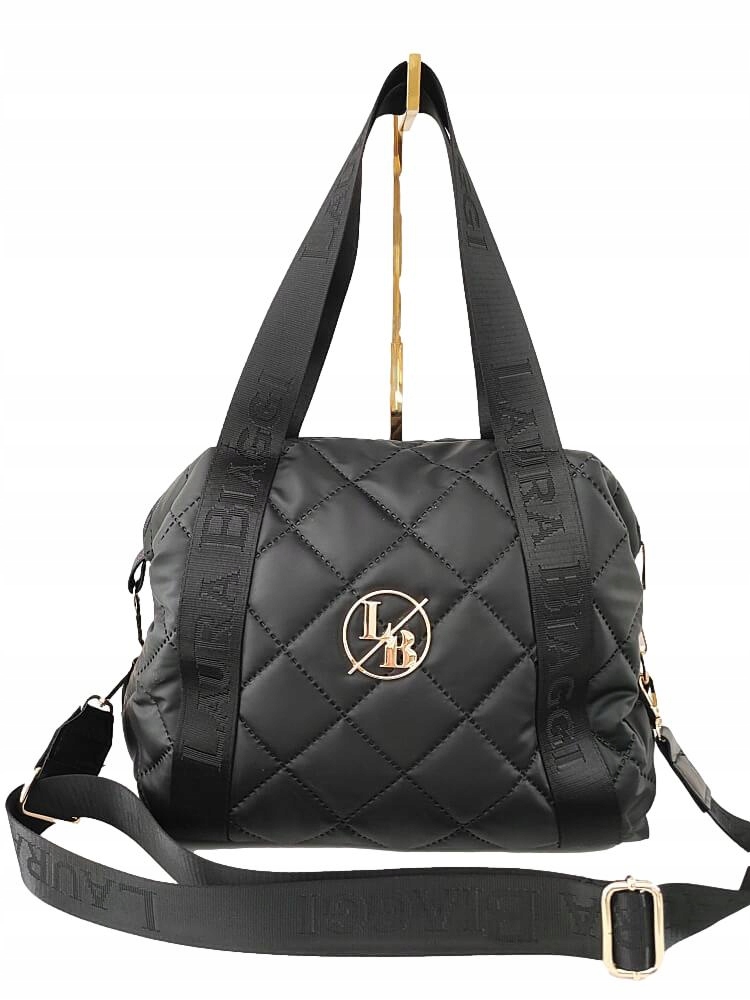 Laura Biaggi shopper czarna pikowana logowana - 15197954565 - oficjalne archiwum Allegro