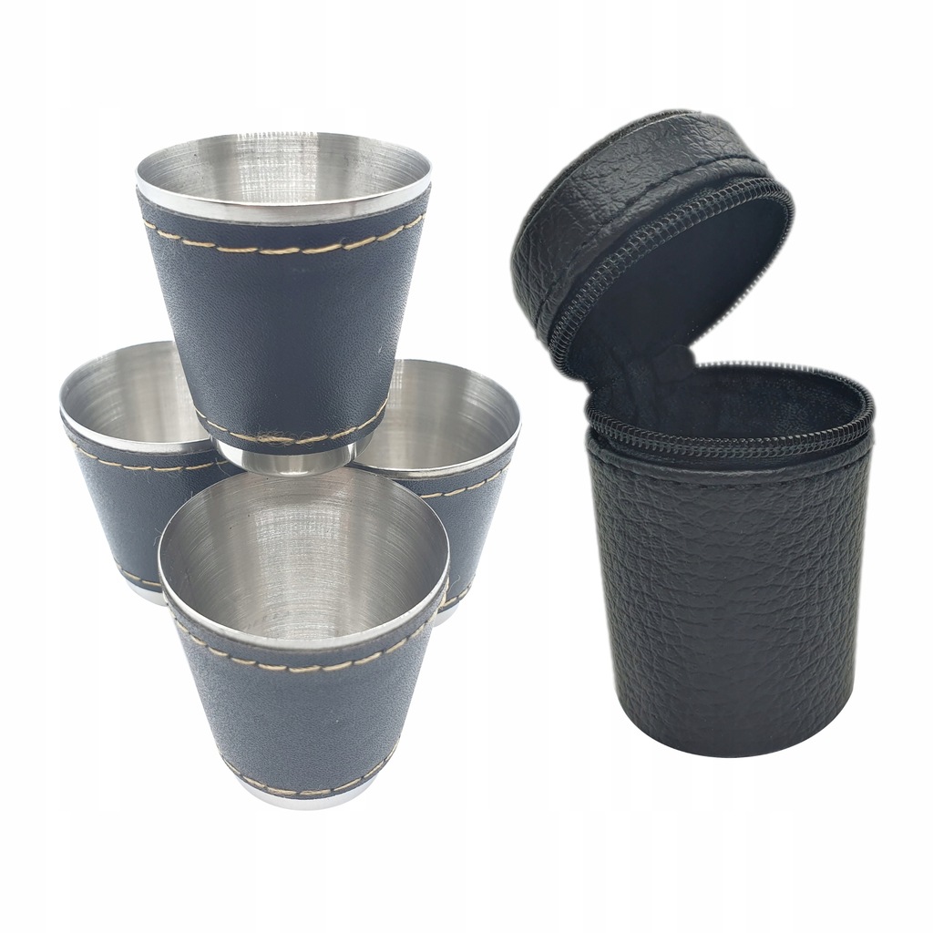 Kieliszki turystyczne metalowe CZARNA skóra ETUI - 11737065086 - oficjalne archiwum Allegro