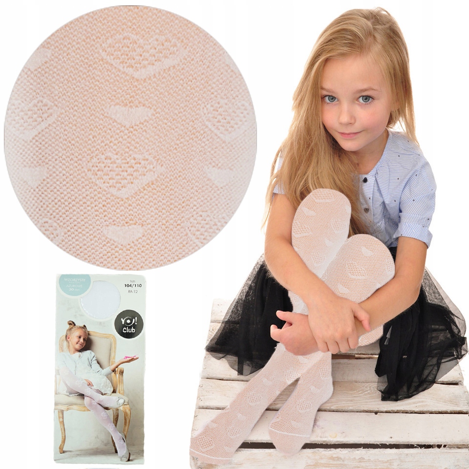 BIAŁE RAJSTOPY KOMUNIA ażur serca 128-134 30 DEN - 13379273678 ...