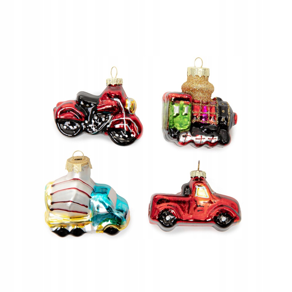 Bombki choinkowe FAVER szklane pojazdy autka 4szt. - 12787047652 ...