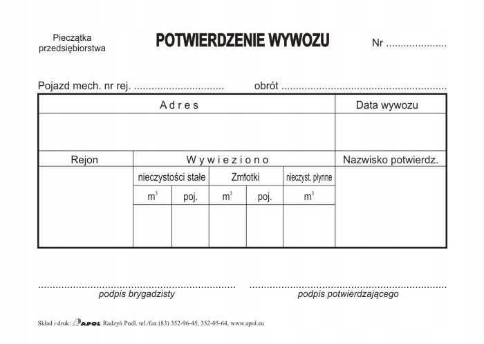 Potwierdzenie wywozu nieczystości - 2020 - 9370365321 - oficjalne ...