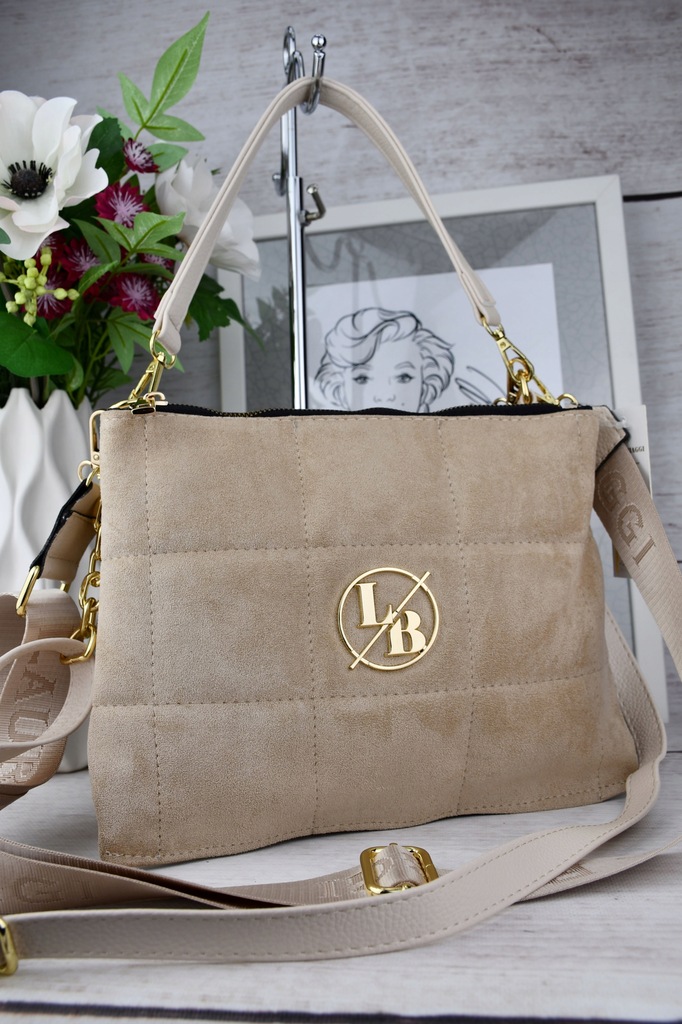 Torebka Laura Biaggi listonoszka pikowana beżowa - 13122709181 - oficjalne archiwum Allegro