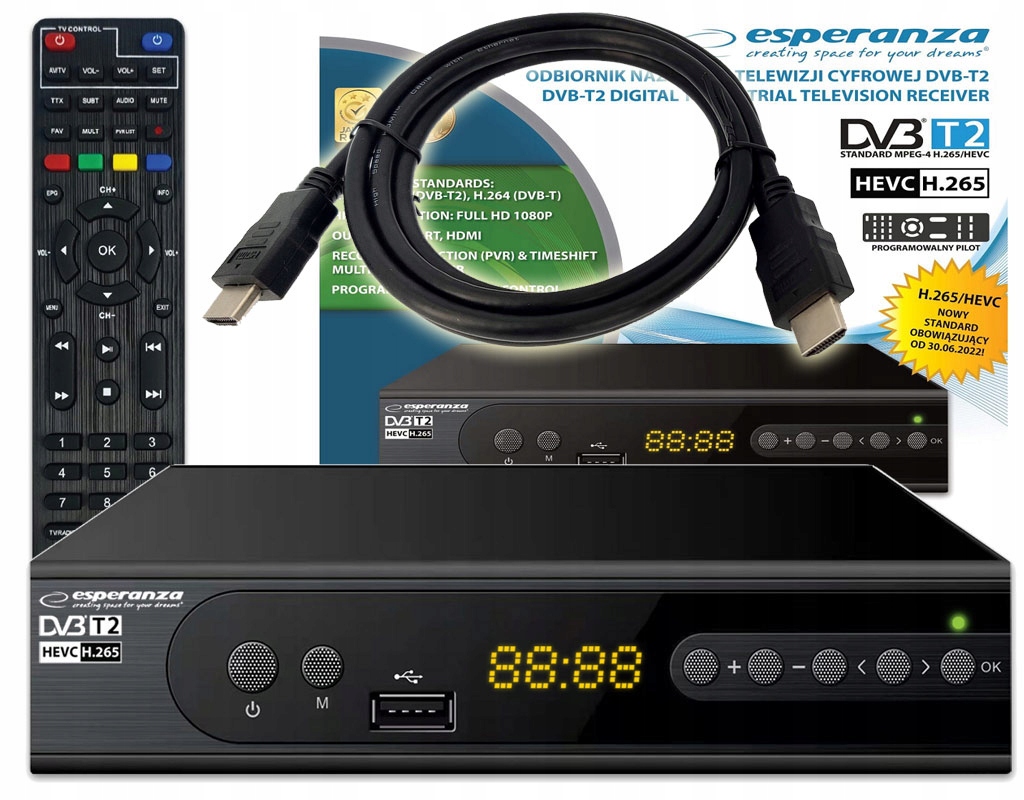 DEKODER TUNER TV NAZIEMNEJ HD DVB-T2 HEVC H.265 - 12277124531 - oficjalne archiwum Allegro
