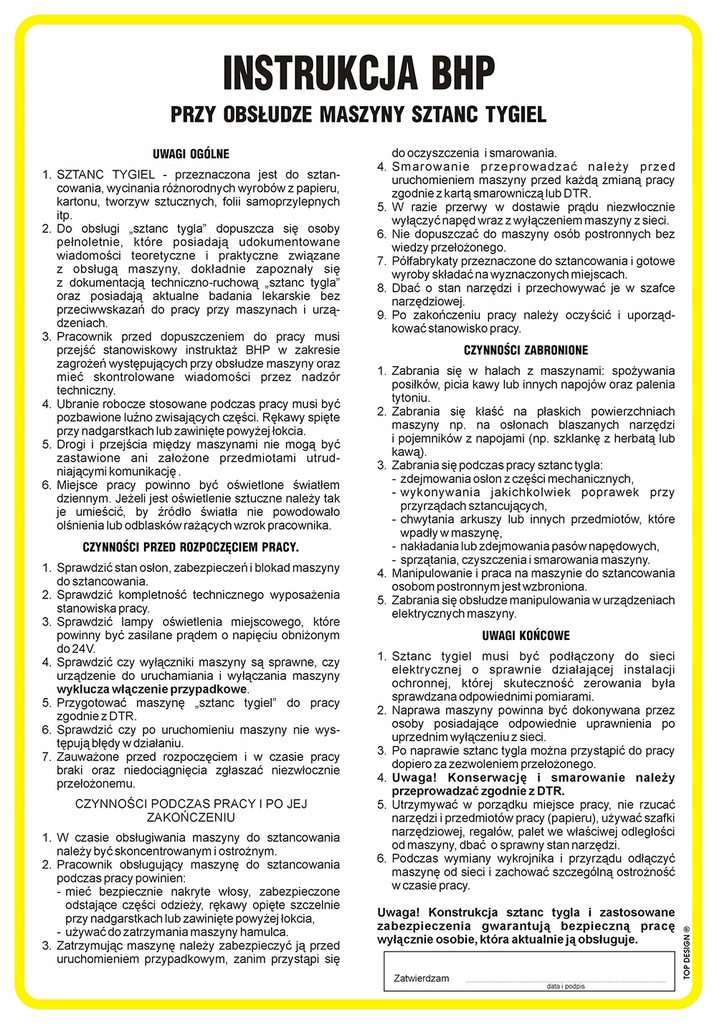 Instrukcja BHP obsługi maszyny sztanc tygiel IAA31 - 11247512154 - oficjalne archiwum Allegro