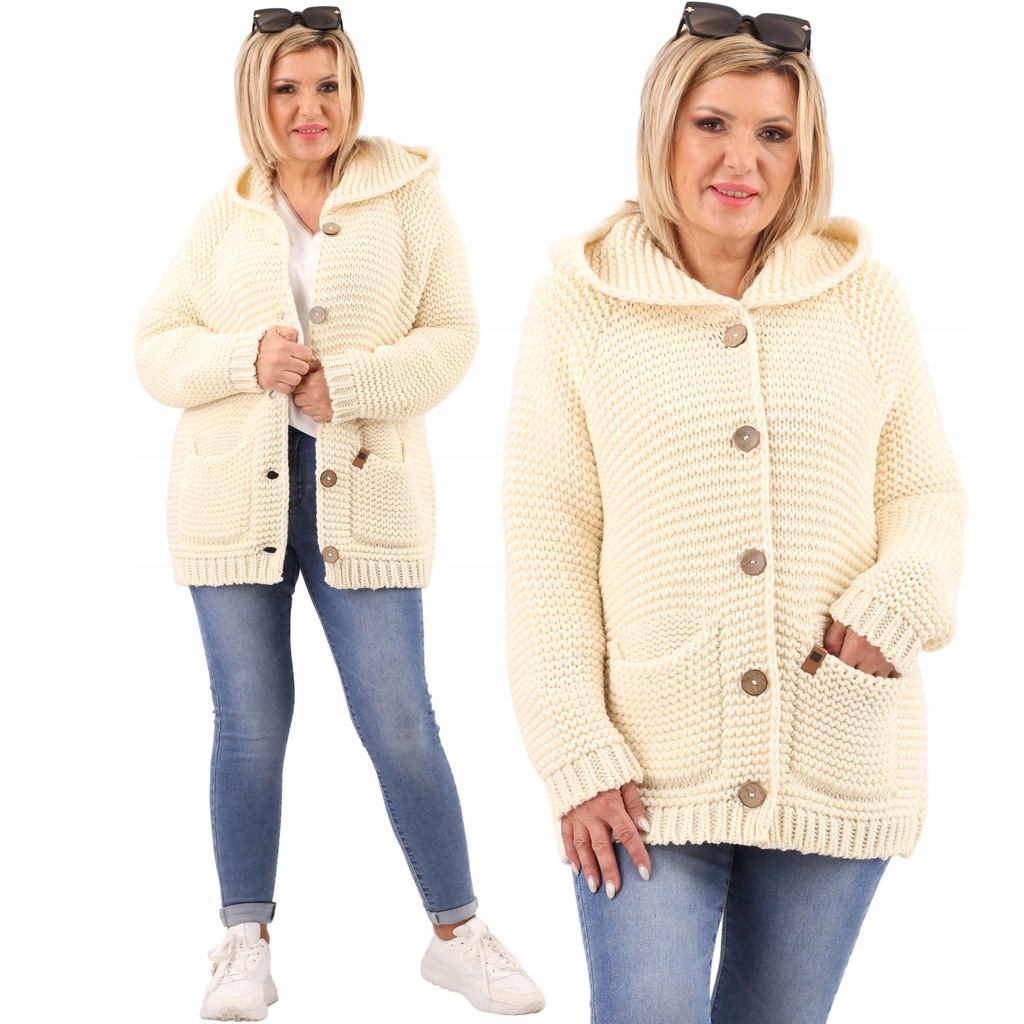 Modny sweter kardigan damski w warkoczowy splot - 14056796440 ...