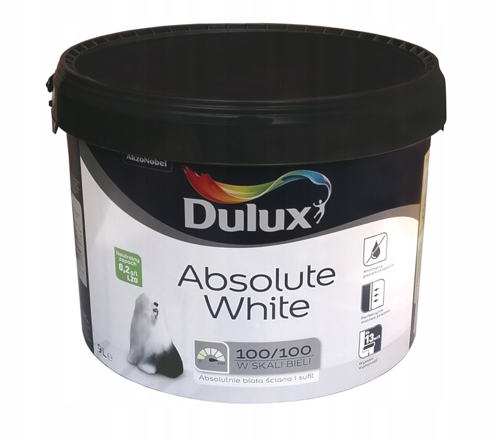 FARBA DULUX ABSOLUTE WHITE BIAŁA 9L ŚCIANY SUFIT - 10437877286 ...