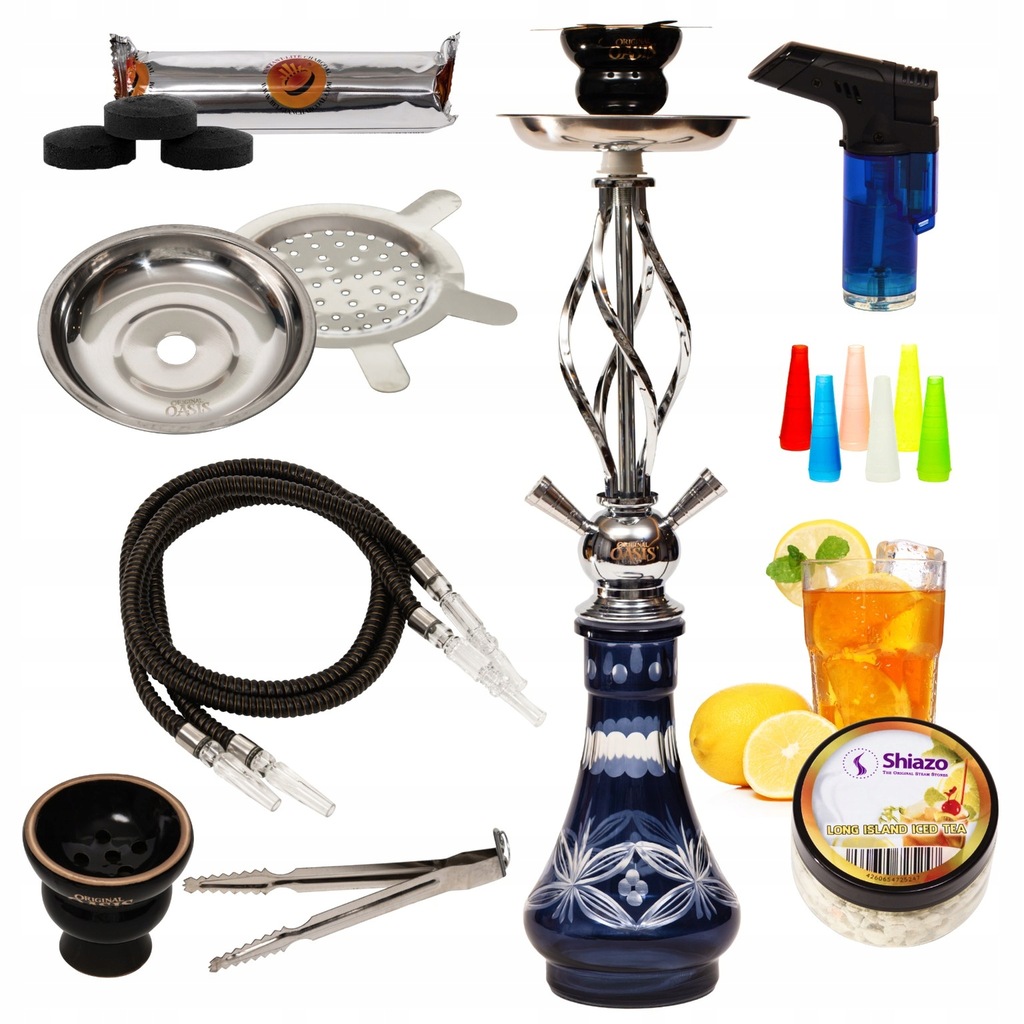 DUŻA SHISHA SZISZA FAJKA WODNA RASHA 2 WĘŻE + SUPER ZESTAW 51 CM ...