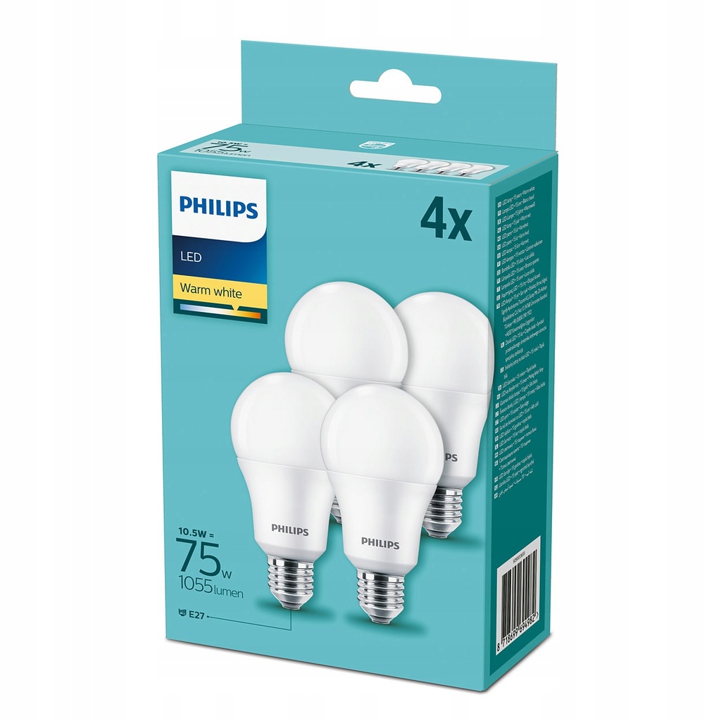 Philips LED 4x ŻARÓWKA E27 10W=75W 1055lm 2700K - 14410601923 - oficjalne archiwum Allegro