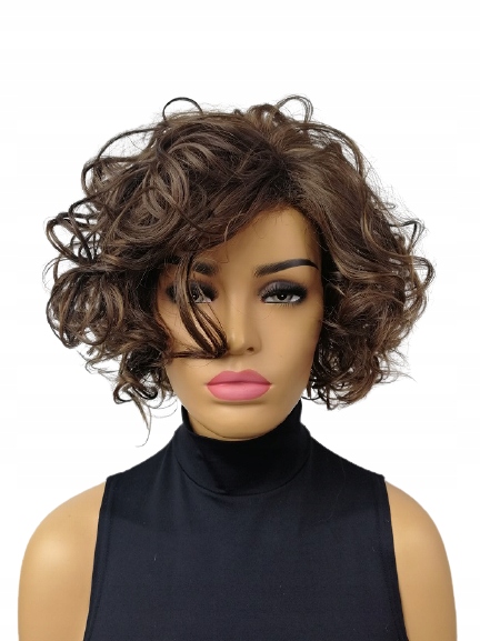 Peruka BELLA kręcona loki krótka rozświetlony brąz - 12761586963 ...