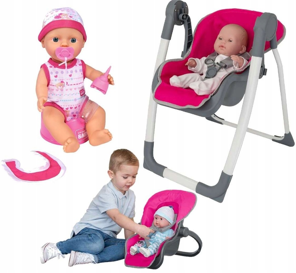 LALKA BOBAS SIKA PIJE NEW BORN BABY+ KRZESEŁKO 3w1 - 12204195000 ...