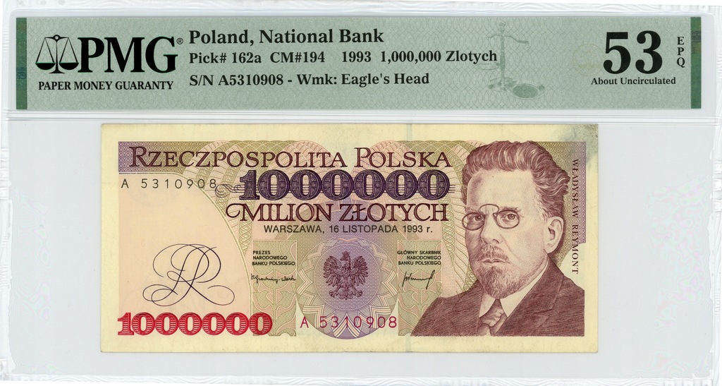 1000000 zł 1993 - seria A - Rzadkość - PMG 53 EPQ - 15168674648 ...