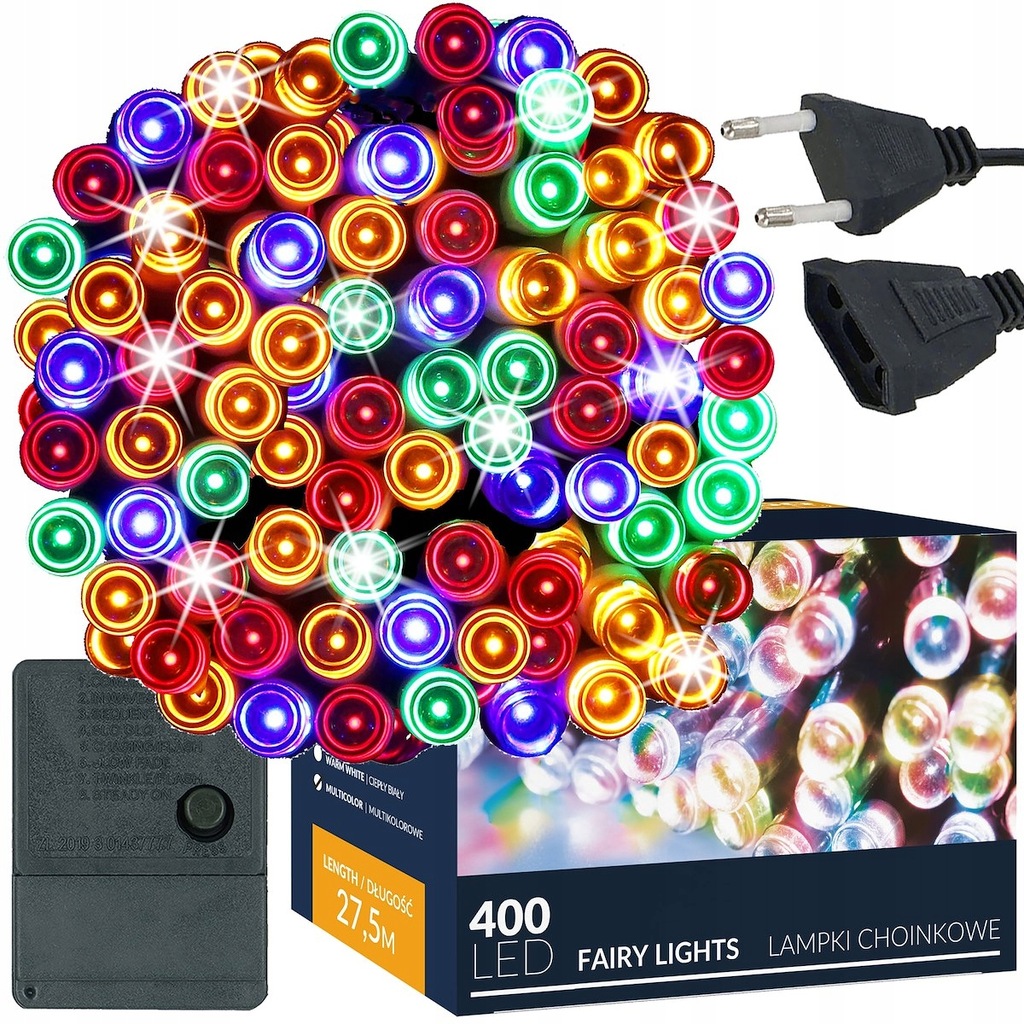 LAMPKI CHOINKOWE 400 LED 28m ZEW/WEW na choinkę MULTI ŚWIĄTECZNE ...