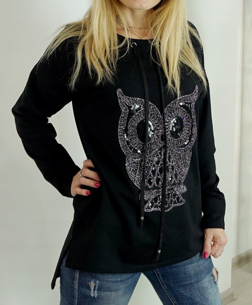 ELEGANCKA BLUZA ŚWIETNY KRÓJ NASZYWKA SOWA r. L 42 - 12356631713 - oficjalne archiwum Allegro