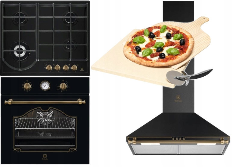 CZARNY ZESTAW AGD RETRO PIEKARNIK PŁYTA OKAP +GR!! - 10105903460 ...