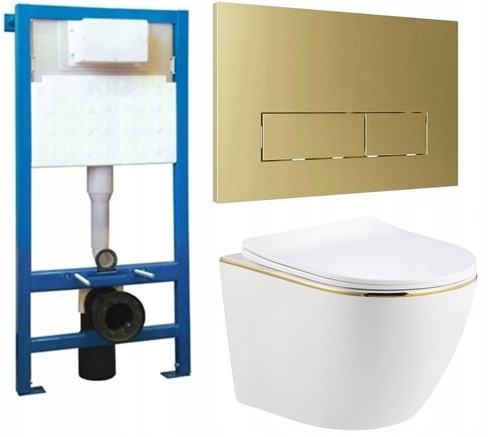7w1 ZESTAW WC STELAŻ LAVITA PRZYCISK ZŁOTY MAT MISKA WC SLIM LINE ...